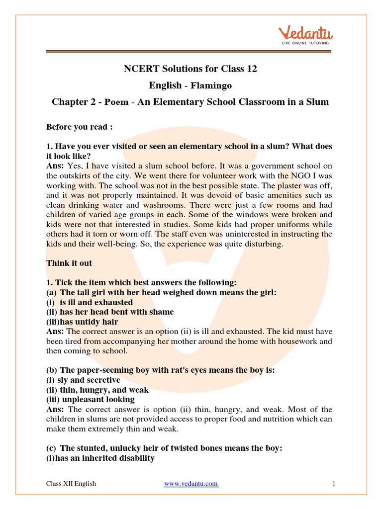 Ncert Solutions Class 12 English Flamingo Chapter 2 Poem | PDF