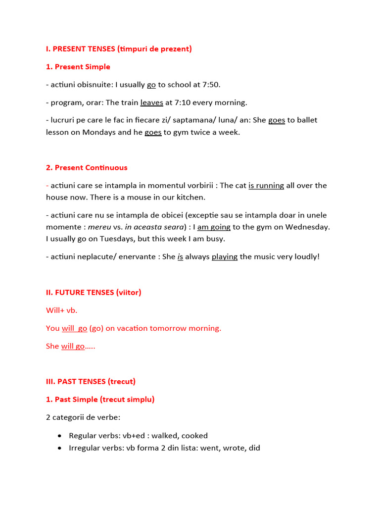 Tenses Chart (Present, Future, Past) | PDF