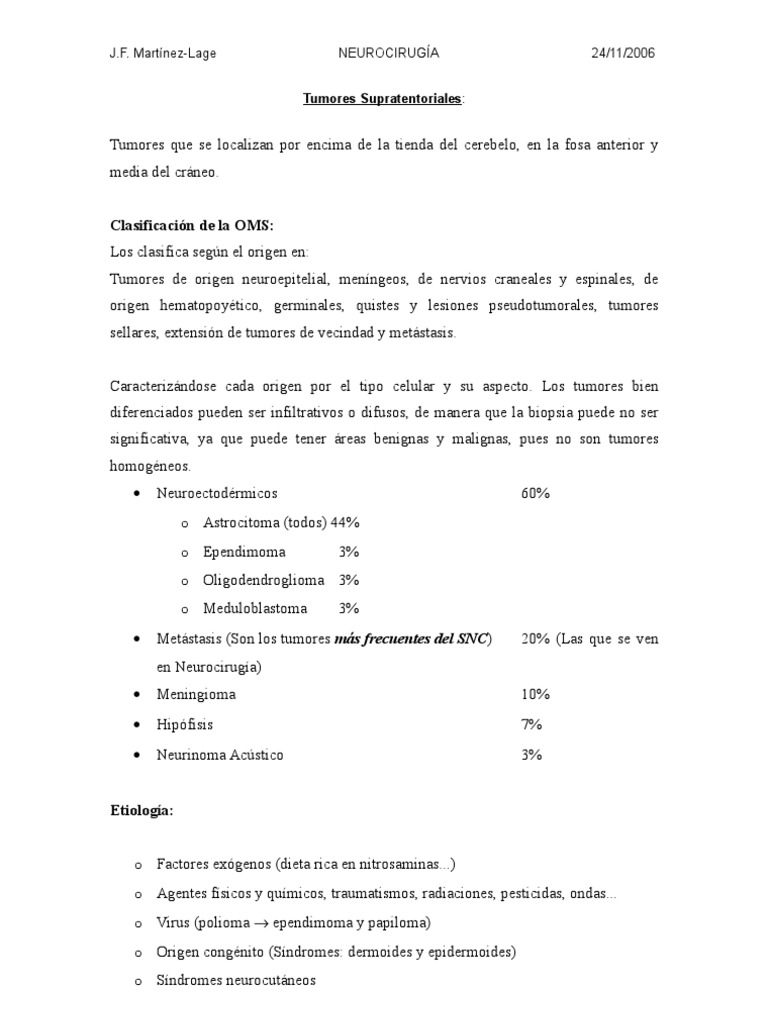 Tumores Supratentoriales: Clasificación y Tratamiento | PDF ...