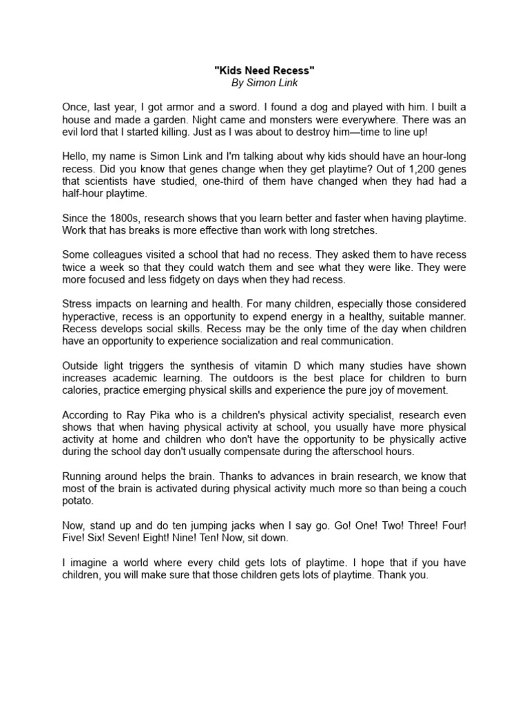 Kids Need Recess | PDF