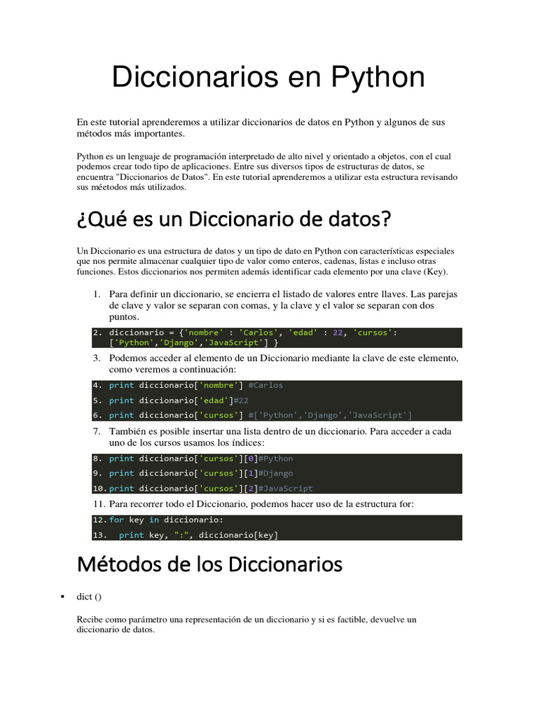 Diccionario en python | PDF | Python (lenguaje de programación ...