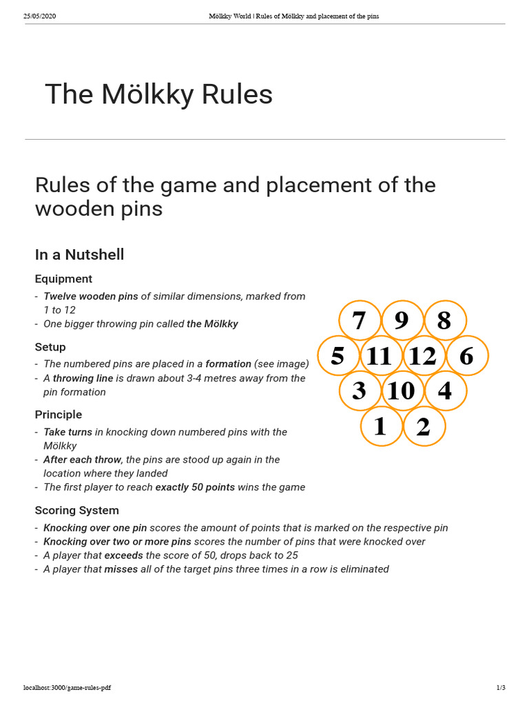 Molkky Game Rules | PDF | Sports