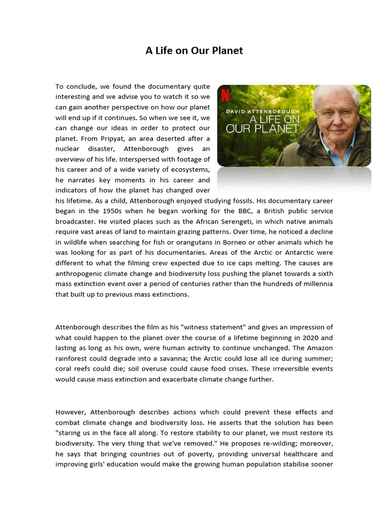 A Life On Our Planet | PDF | Natural Environment | Environmental Conservation
