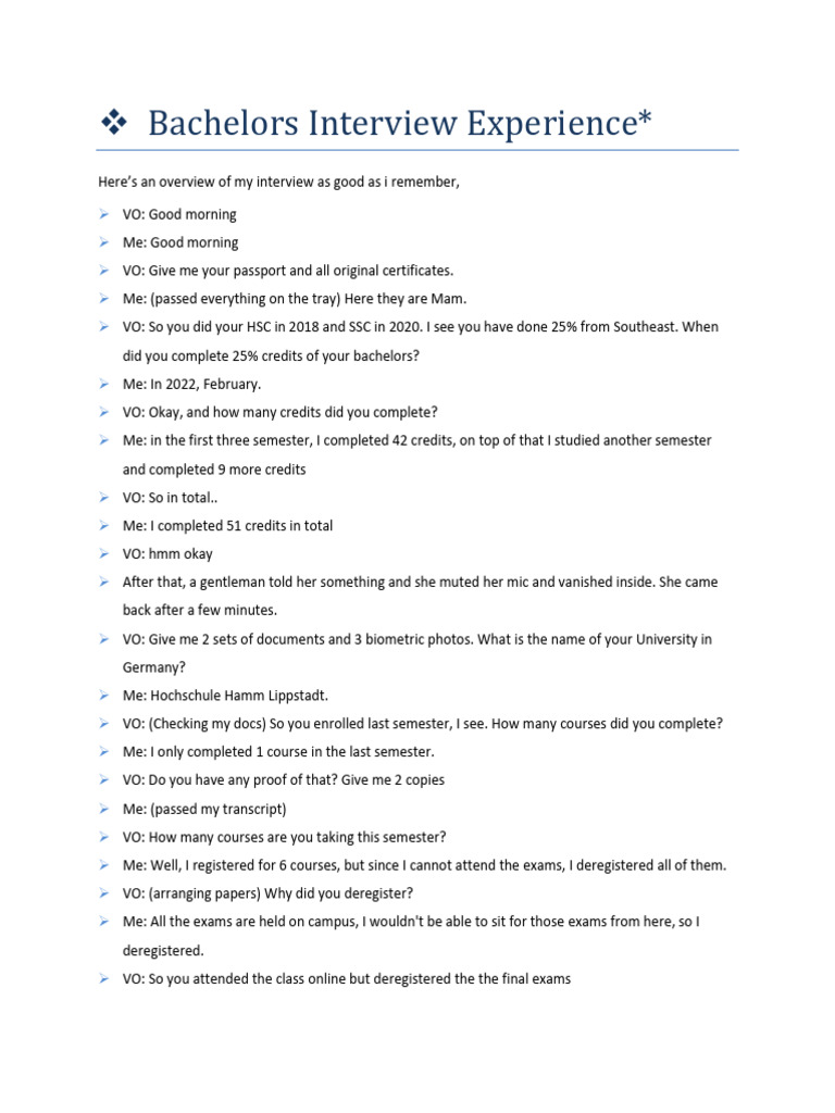 Bachelors Interview Experience | PDF | Career & Growth | Teaching ...