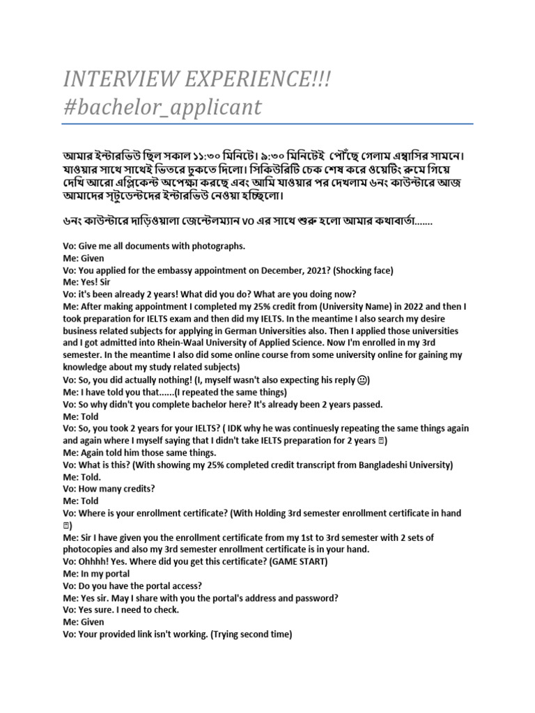 Bachelors Interview Experience 2 | PDF