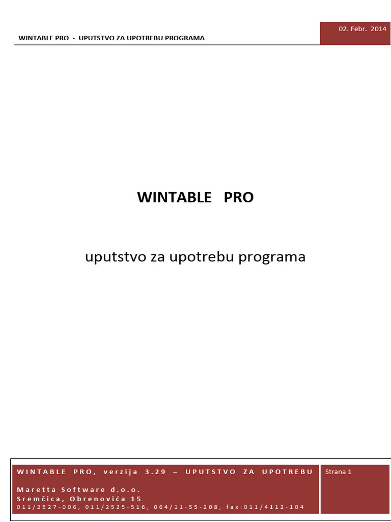 Wintable Pro - Uputstvo Za Koriscenje | PDF
