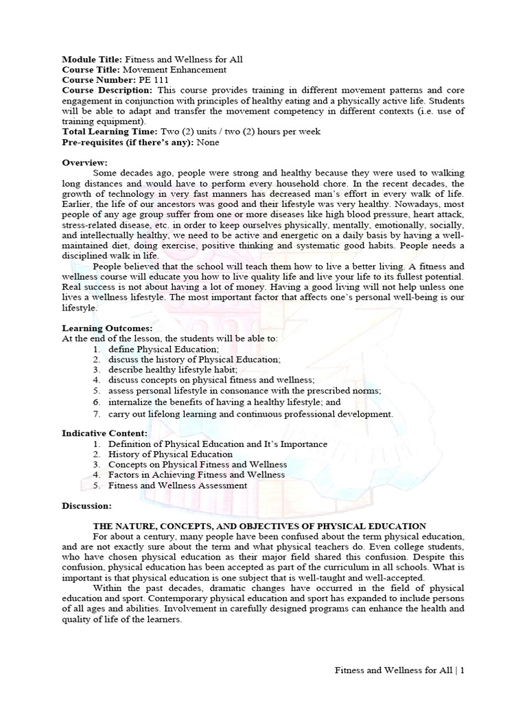 Unit 1 Fitness and Wellness For All | PDF | Physical Fitness | Physical ...