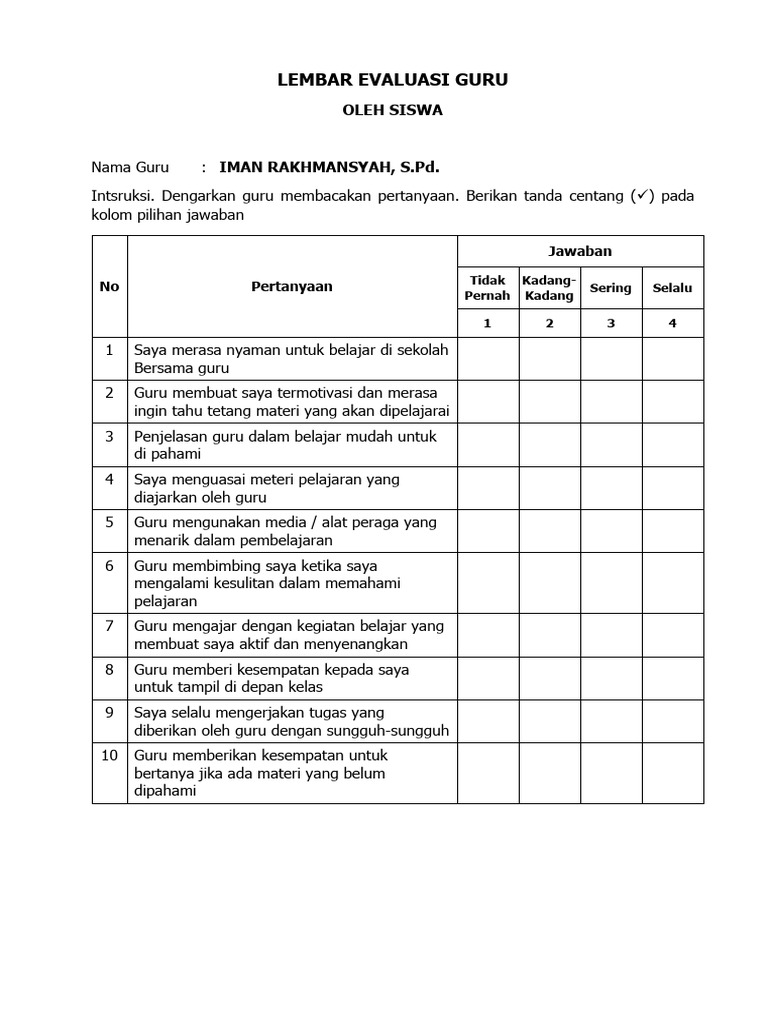 Lembar Observasi Oleh Siswa | PDF