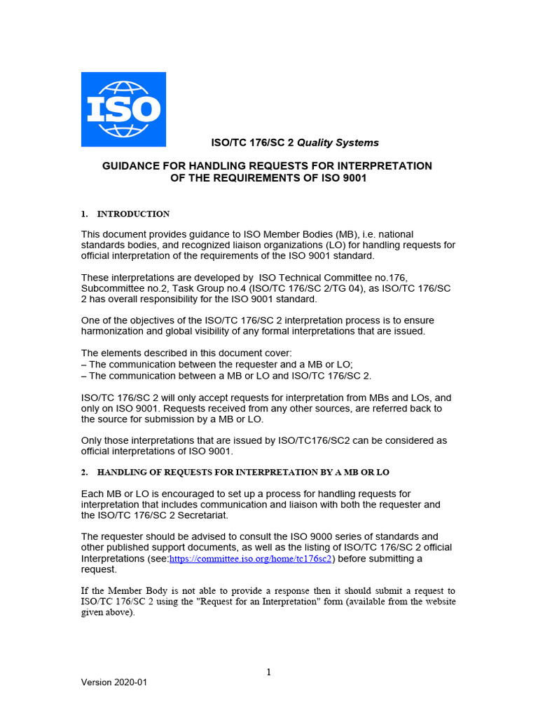 ISO 9001 Interpretation Request Guidance | PDF | International ...