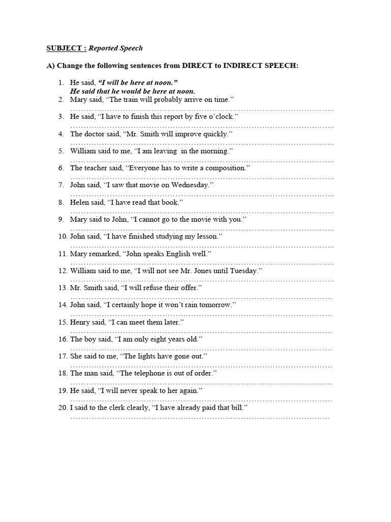 Reported Speech Exercises | PDF