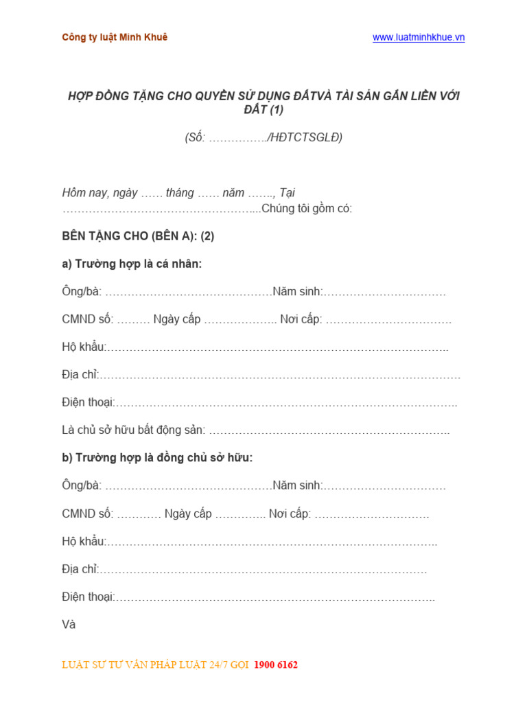 Mau Hop Dong Tang Cho Quyen Su Dung Dat | PDF