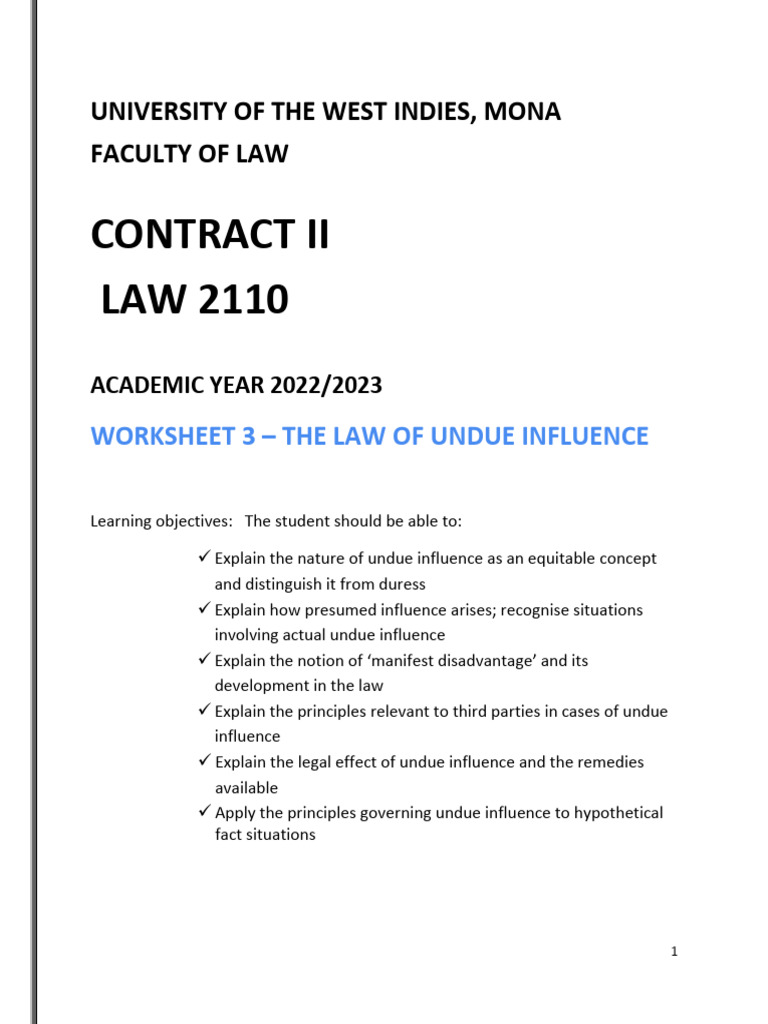 Law Students' Guide to Undue Influence | PDF | Common Law | Justice