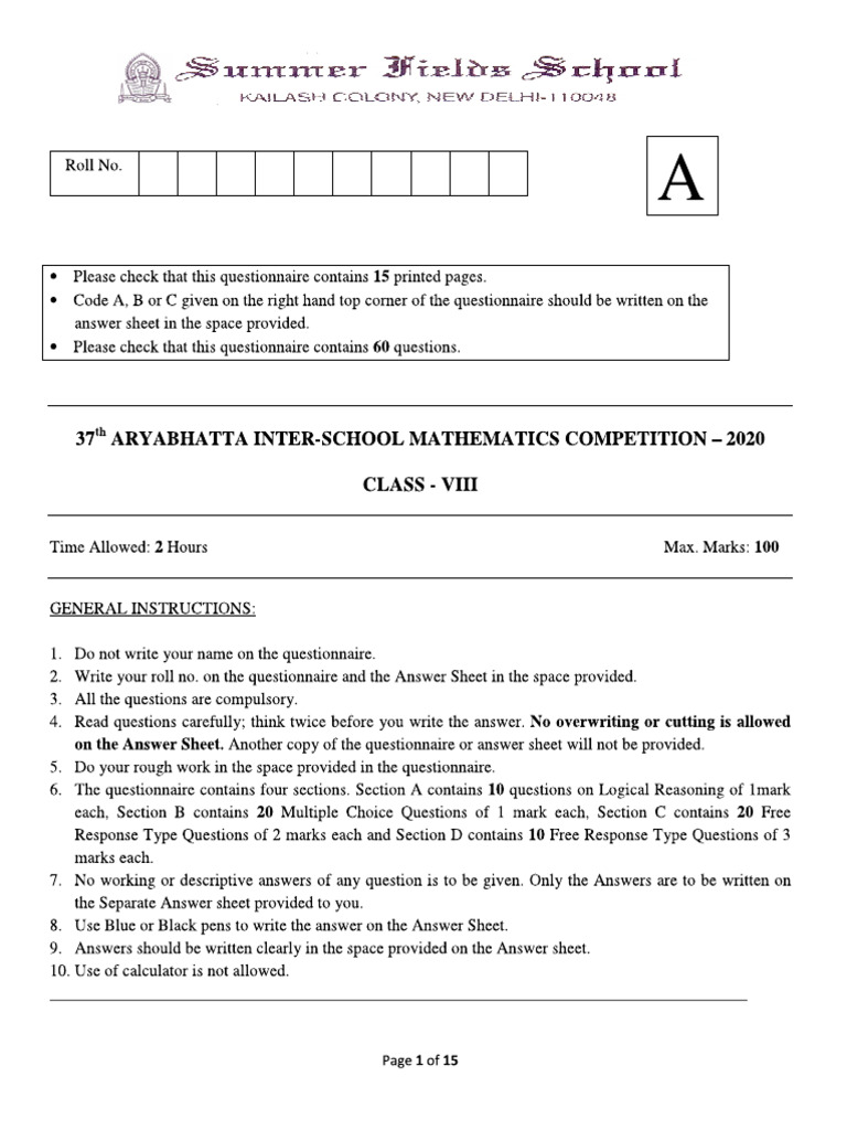 Aryabhatta Ganit Challenge 2020 | PDF