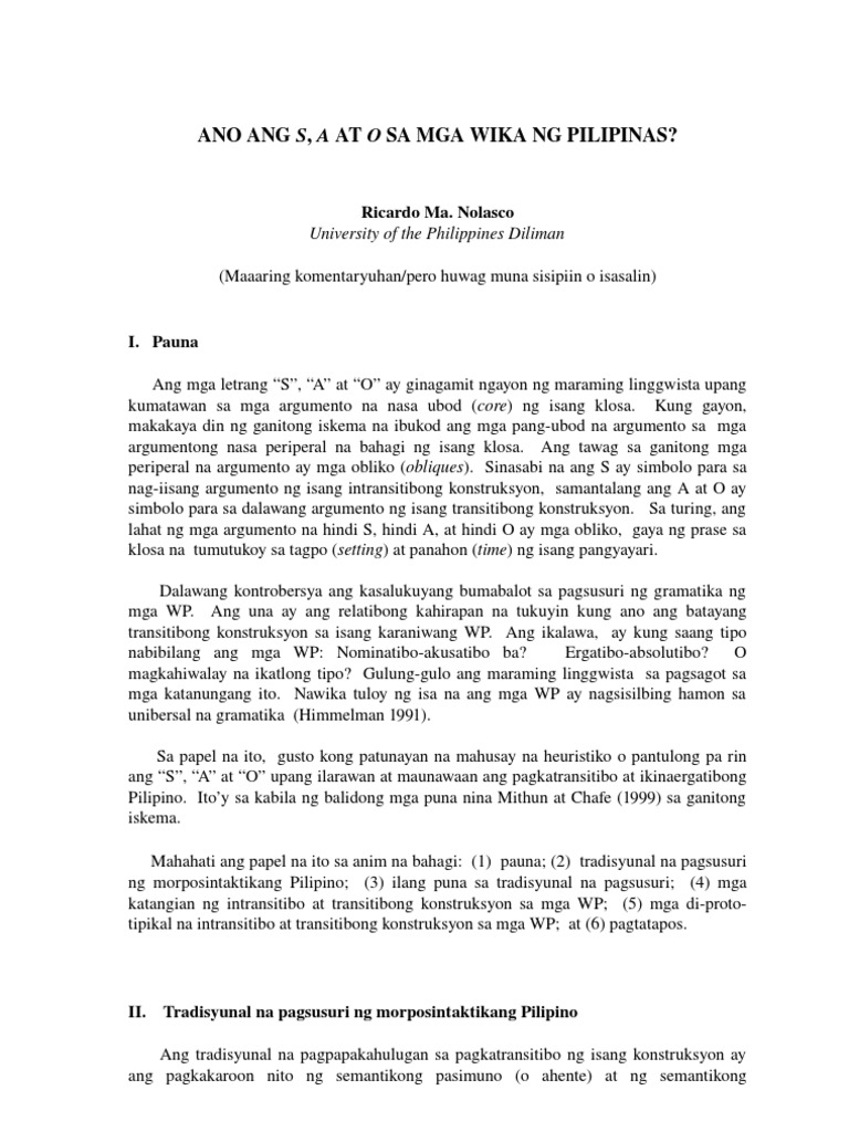 Ano Ang S, A, at o | PDF