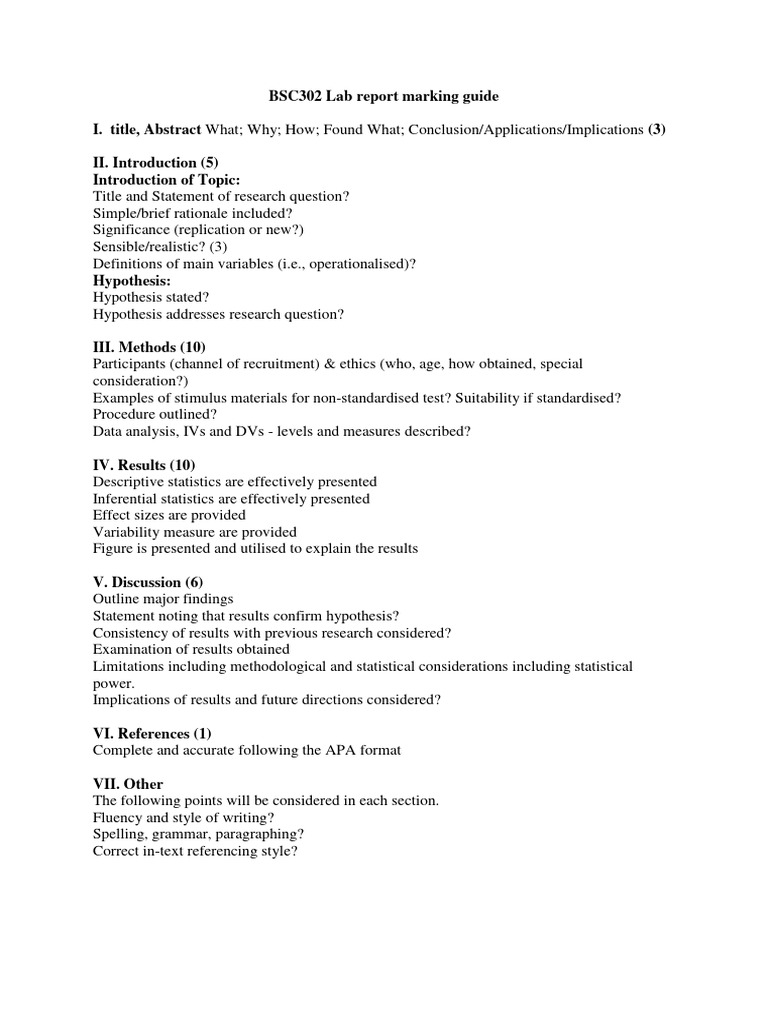BSC302 Lab Report Marking Guide | PDF | Computers