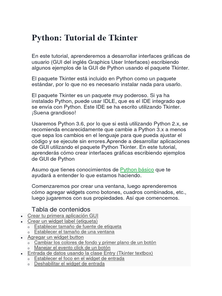 Tutorial Tkinter | Descargar gratis PDF | Python (lenguaje de ...