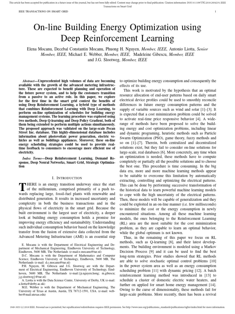 On-line Building Energy Optimization using Deep Reinforcement Learning | PDF | Deep Learning ...