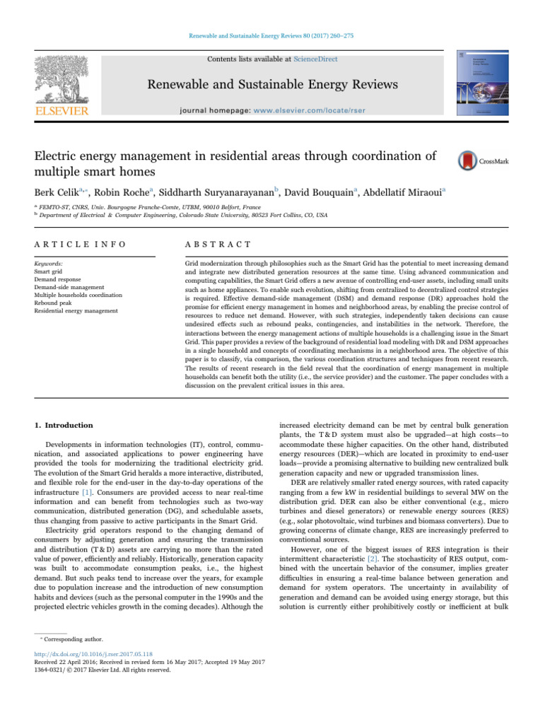 Electric Energy Management in Residential Areas Through Coordination of ...