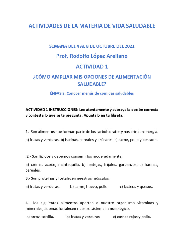 Actividad 1. VIDA SALUDABLE | PDF | Salud y bienestar