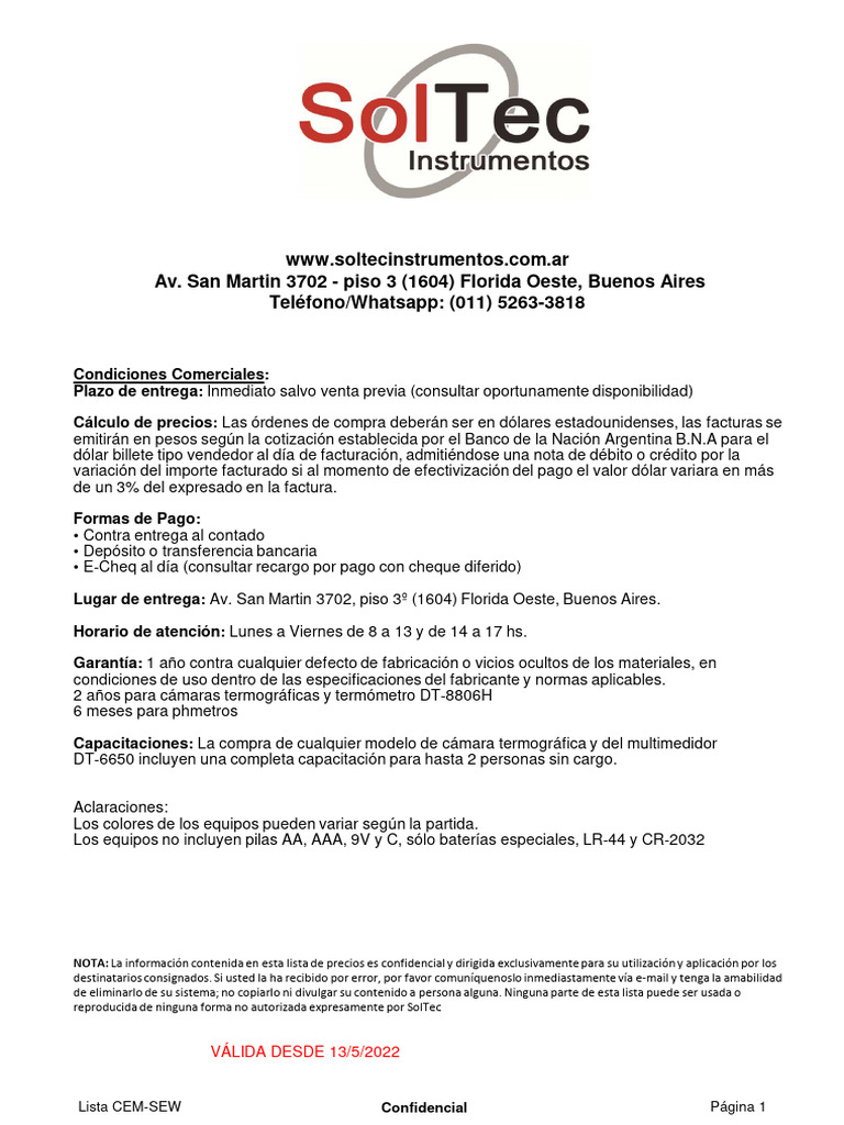 Soltec Lista 2205 - Mayo 2022 | PDF | Infrarrojo | Dólar de los Estados Unidos