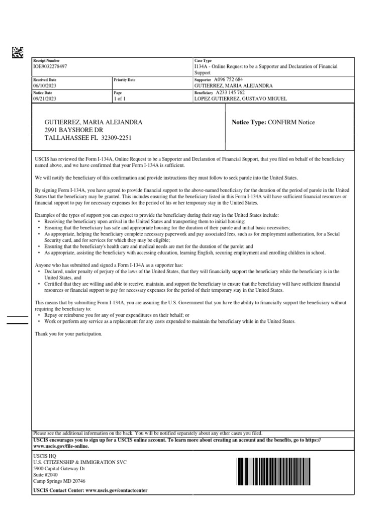 Confirmation Notice | PDF | United States Citizenship And Immigration ...