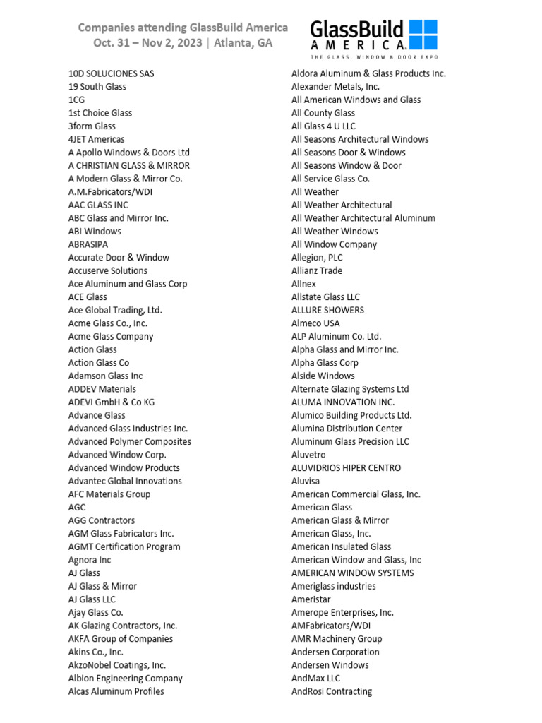 Glass Build America Company List | PDF | Glasses | Window