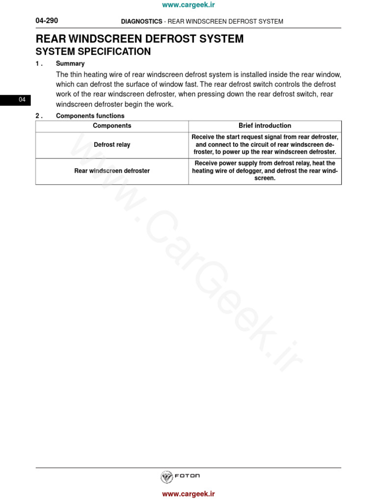 Rear Windscreen Deforst FOTON - Tunland | PDF | Relay | Power Supply