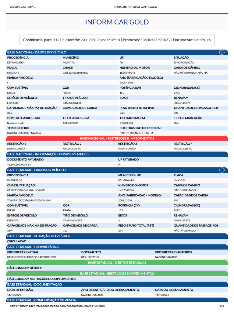 Consulta de Veículo INFORM CAR Gold | PDF | Eixo | Leilão