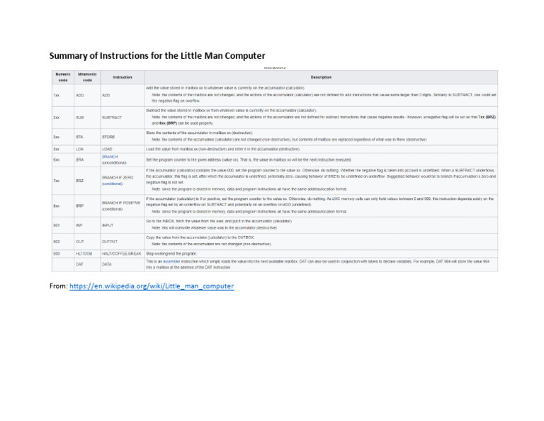 Summary of LMC Instructions | PDF