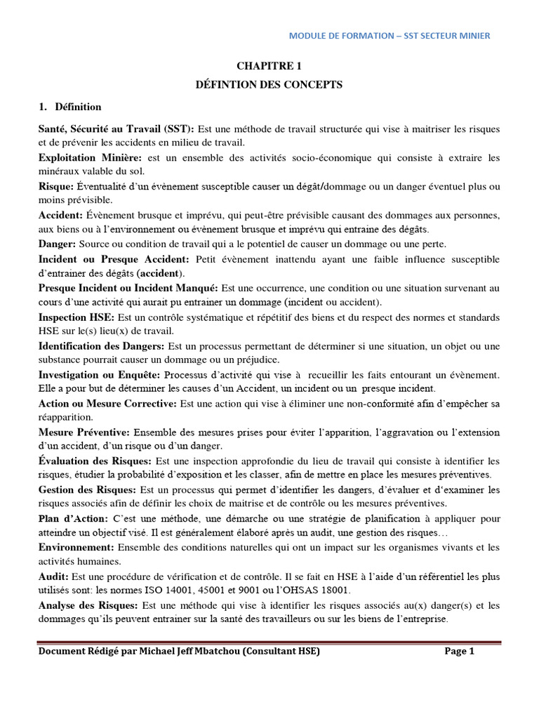 Module Complet de Formation SST - Secteur Minier | PDF | Santé et sécurité au travail | Risque
