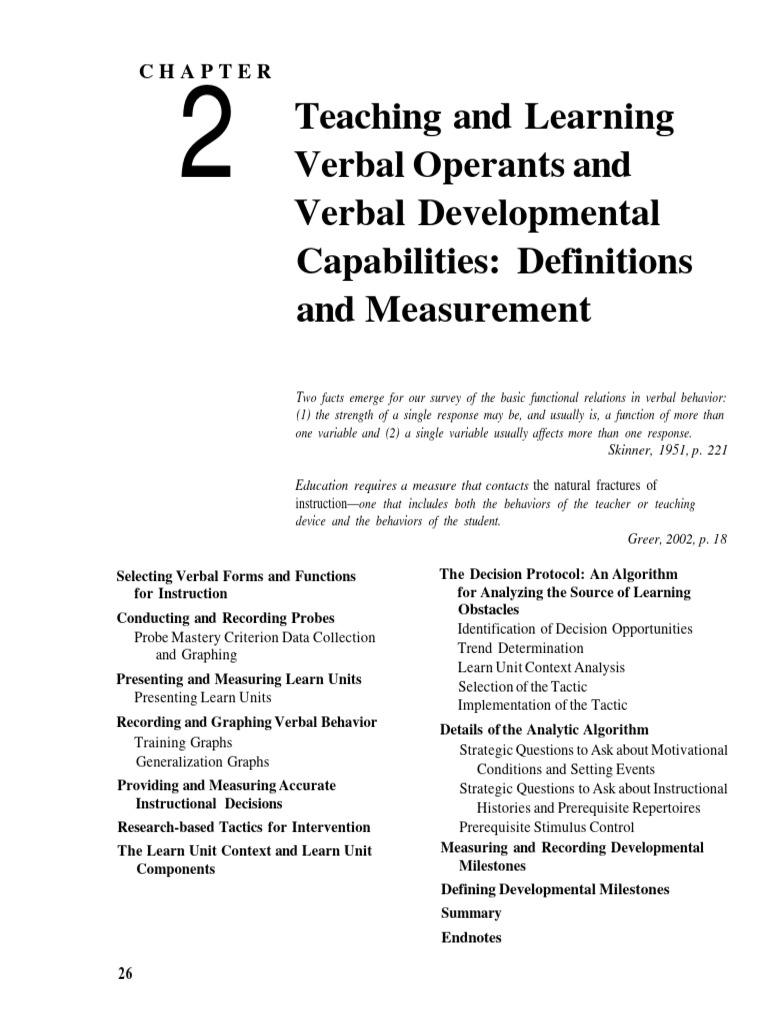 Teaching and Learning Verbal Operants and Verbal Developmental ...