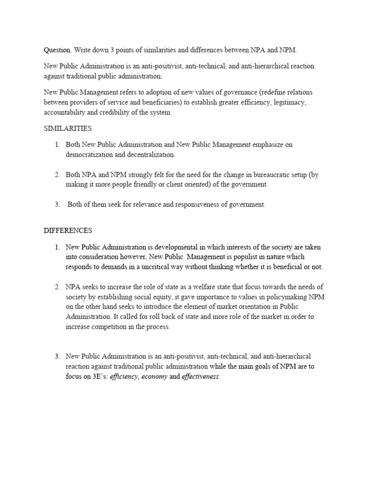 Difference and Similarities BTW NPA and NPM | PDF
