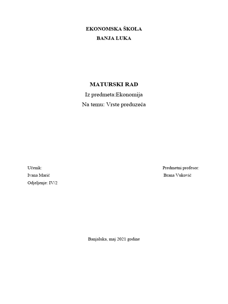 Ivana Marić, Vrste Preduzeća | PDF