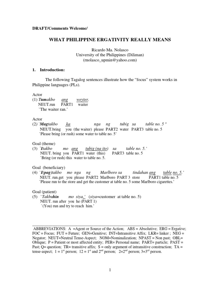 What Philippine Ergativity Really Means | PDF | Grammar | Syntactic ...