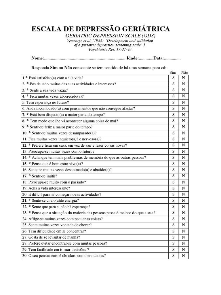 PGER - Escala de Depressão Geriátrica | PDF | Depressão
