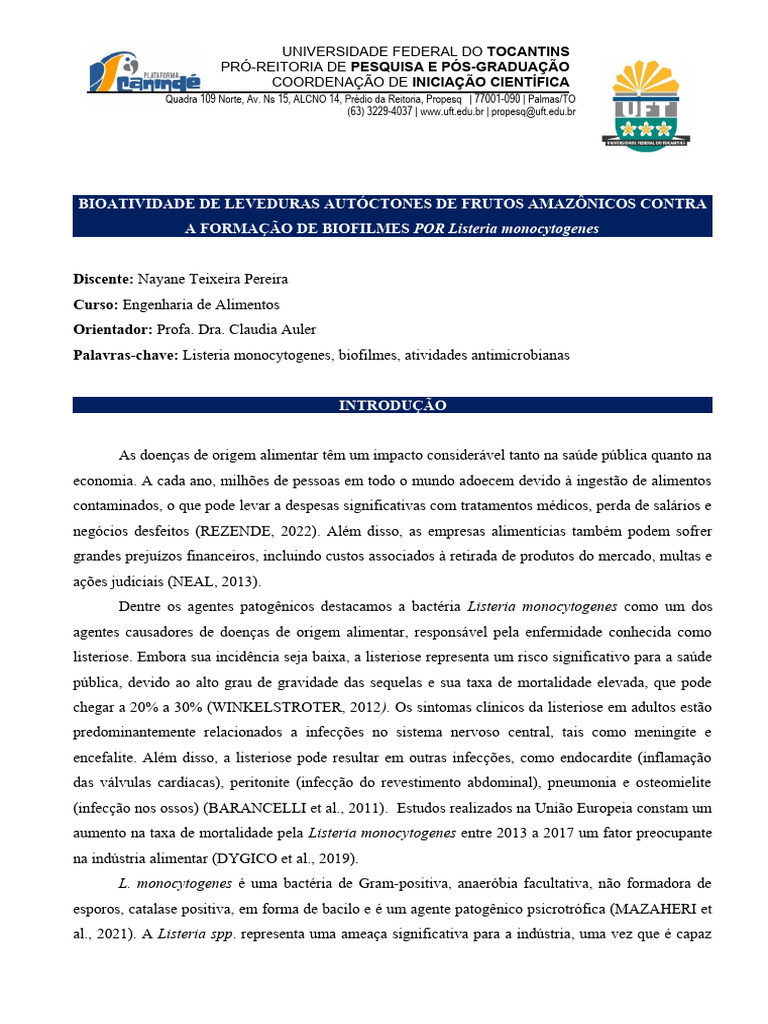 PLANO DE TRABAALHO Nayane Ok | PDF | Bactérias | Biofilme PLANO DE TRABAALHO Nayane Ok | PDF | Bactérias | Biofilme