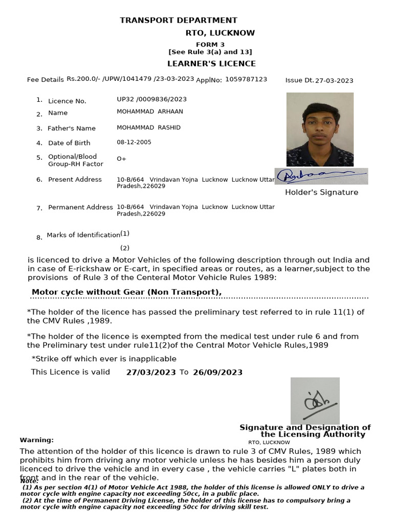 LL DL | PDF | Driver's License | Motor Vehicle