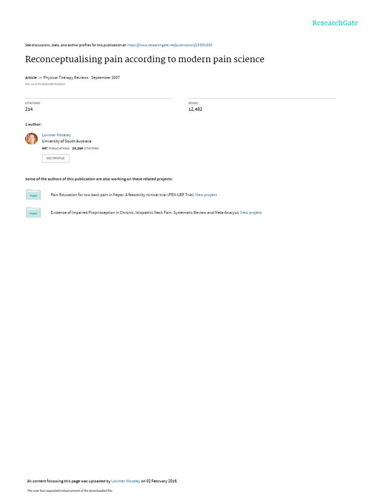 Reconceptualising Pain According To Modern Pain SC | PDF | Pain ...