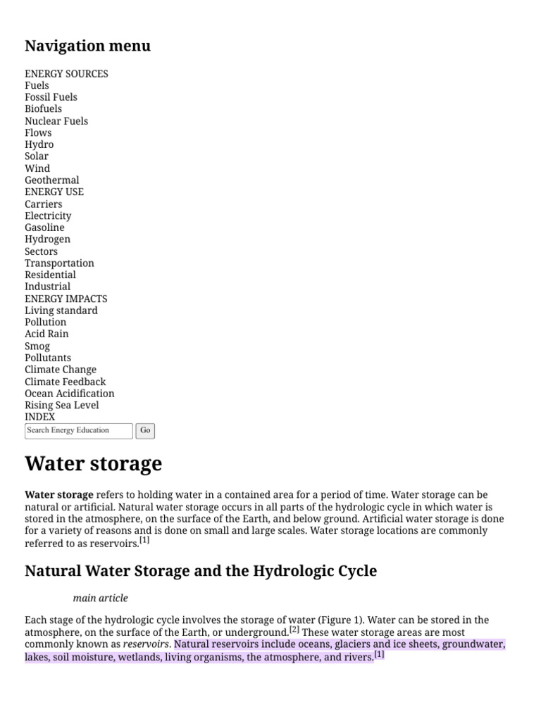 Water Storage - Energy Education | PDF | Water | Reservoir