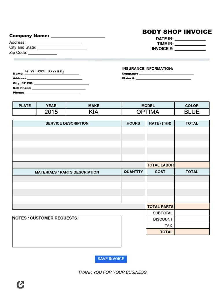 Body Shop Invoice Template | PDF | Finance & Money Management