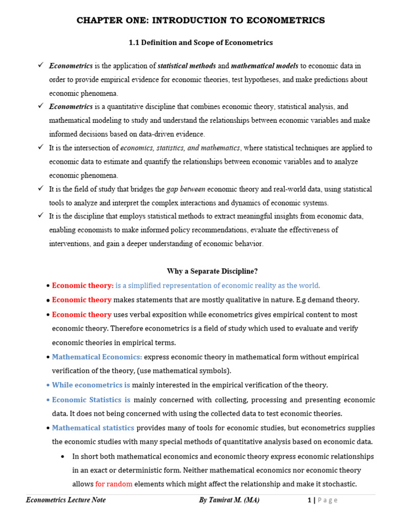 Chapter One Pdf Econometrics Economics