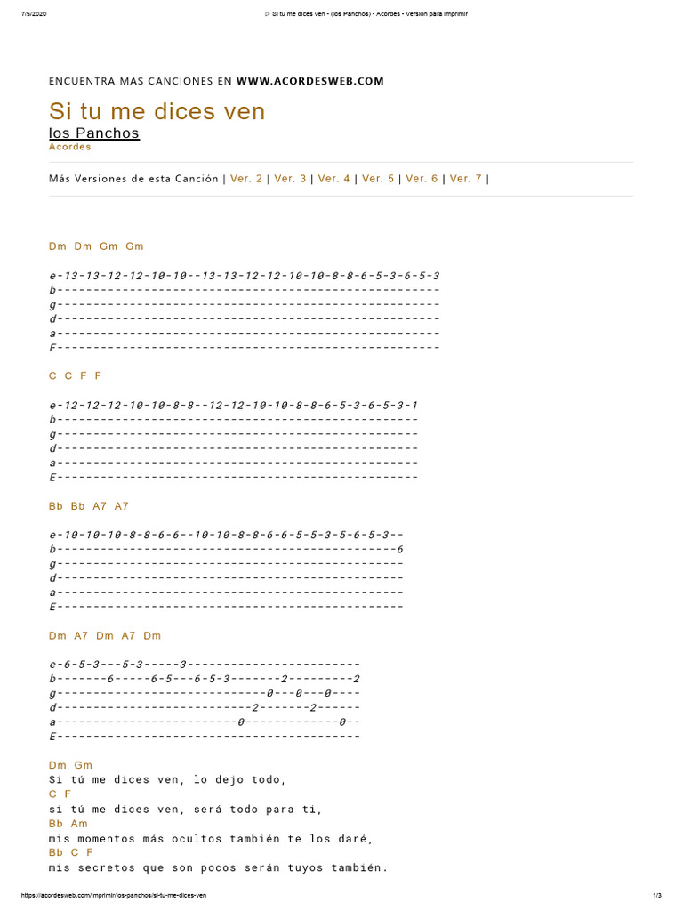 Si Tu Me Dices Ven - (Los Panchos) - Acordes - Version para Imprimir | PDF