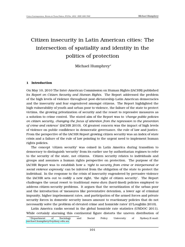 Citizen Insecurity in Latin American Cities The Intersection of ...