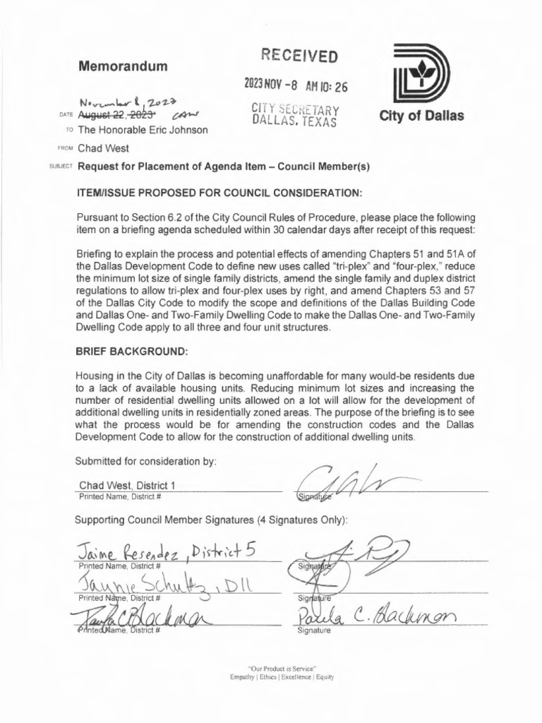 2023.11.08 - Minimum Lot Sizes 5 Signature Memo Briefing Request | PDF ...