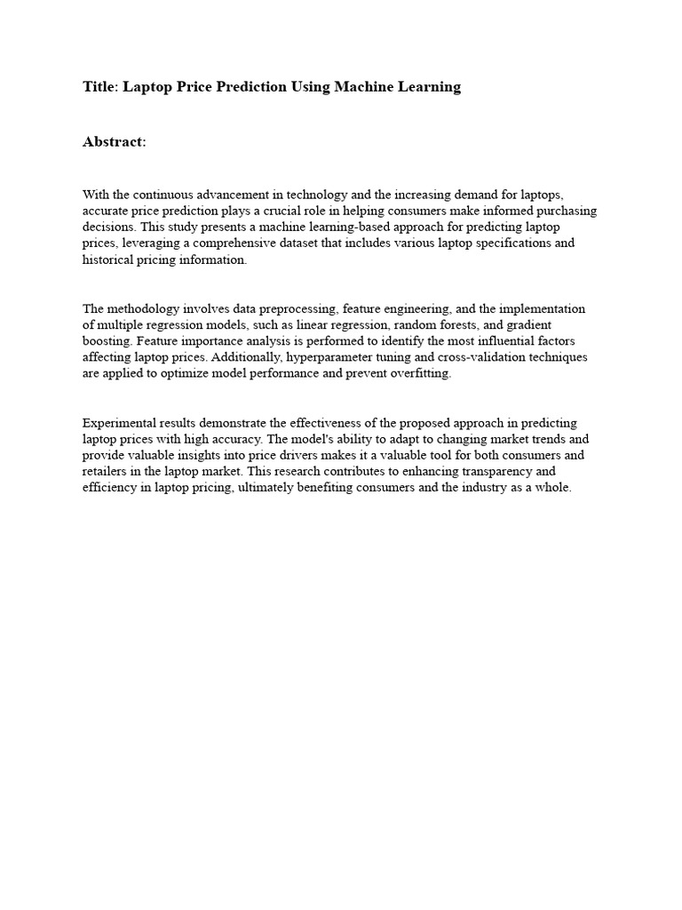Laptop Price Prediction Using Machine Learning (Abstract) | PDF ...