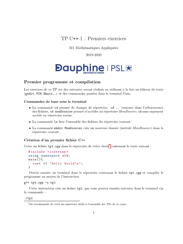 TP1 CPP | PDF | C ++ | Répertoire (informatique)