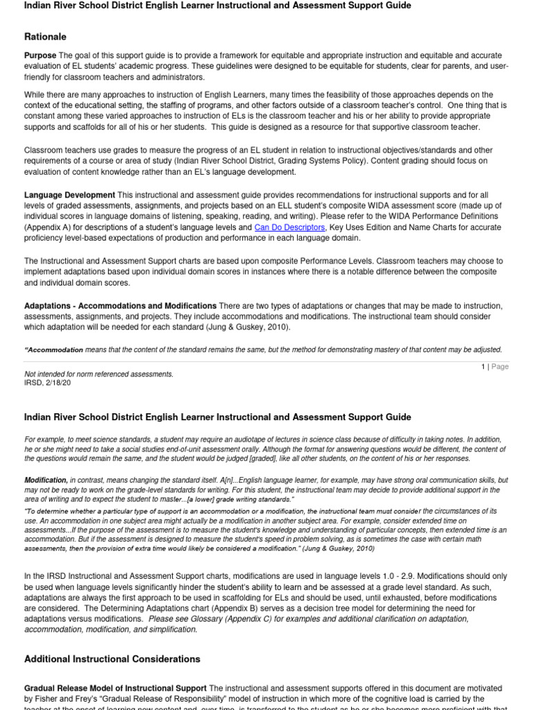 Final Irsd El Instructional and Assessment Support Guide 1 | PDF ...