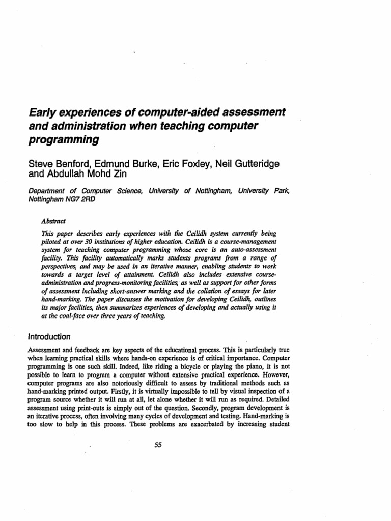 Early Experiences of Computer Aided Assessment and Administration When ...