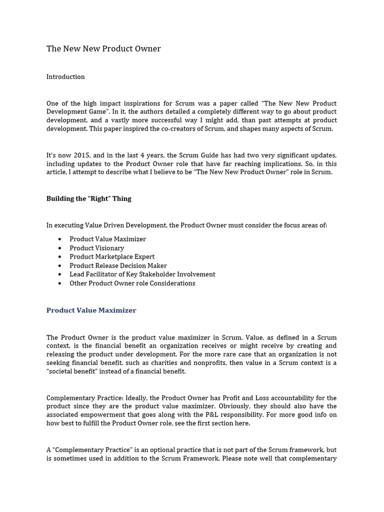 The New New Product Owner | PDF | Scrum (Software Development) | Business