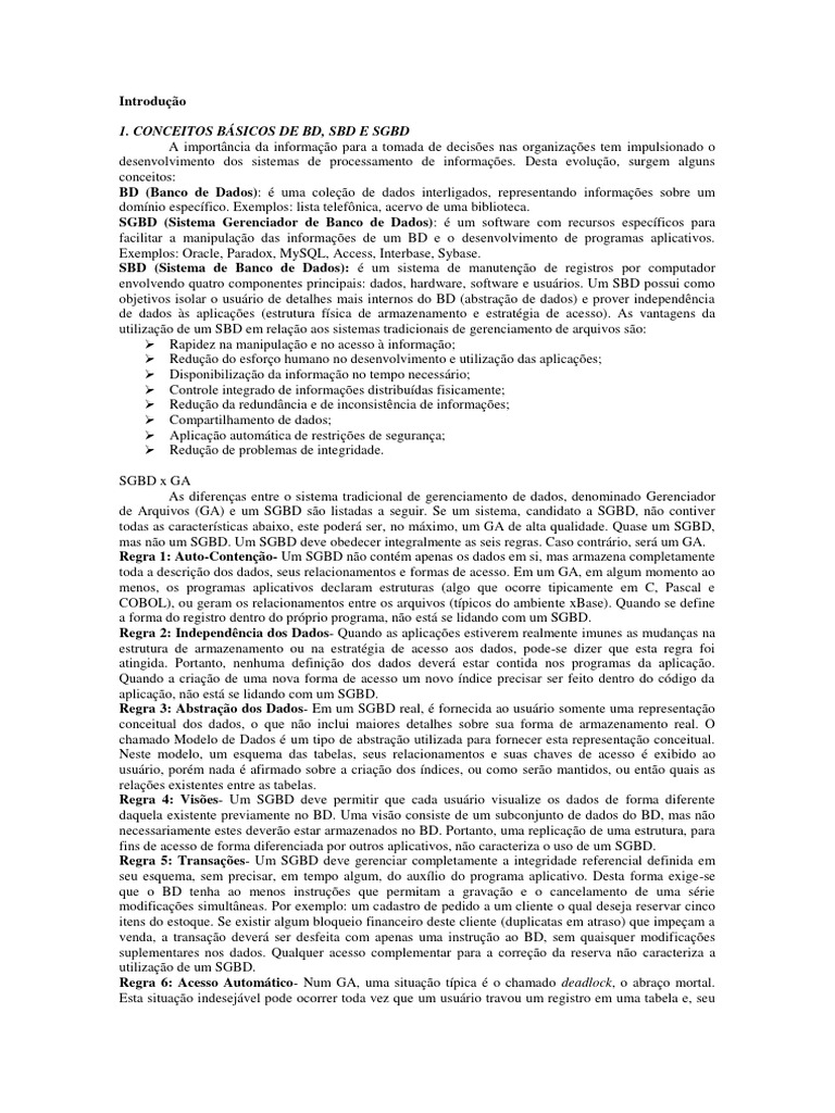 1. CONCEITOS BÁSICOS DE BD, SBD E SGBD | PDF | SQL | Bancos de dados